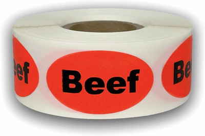 Beef Food Labels Small 1"X1.5" Oval Supermarket Sale Adhesive Stickers ...