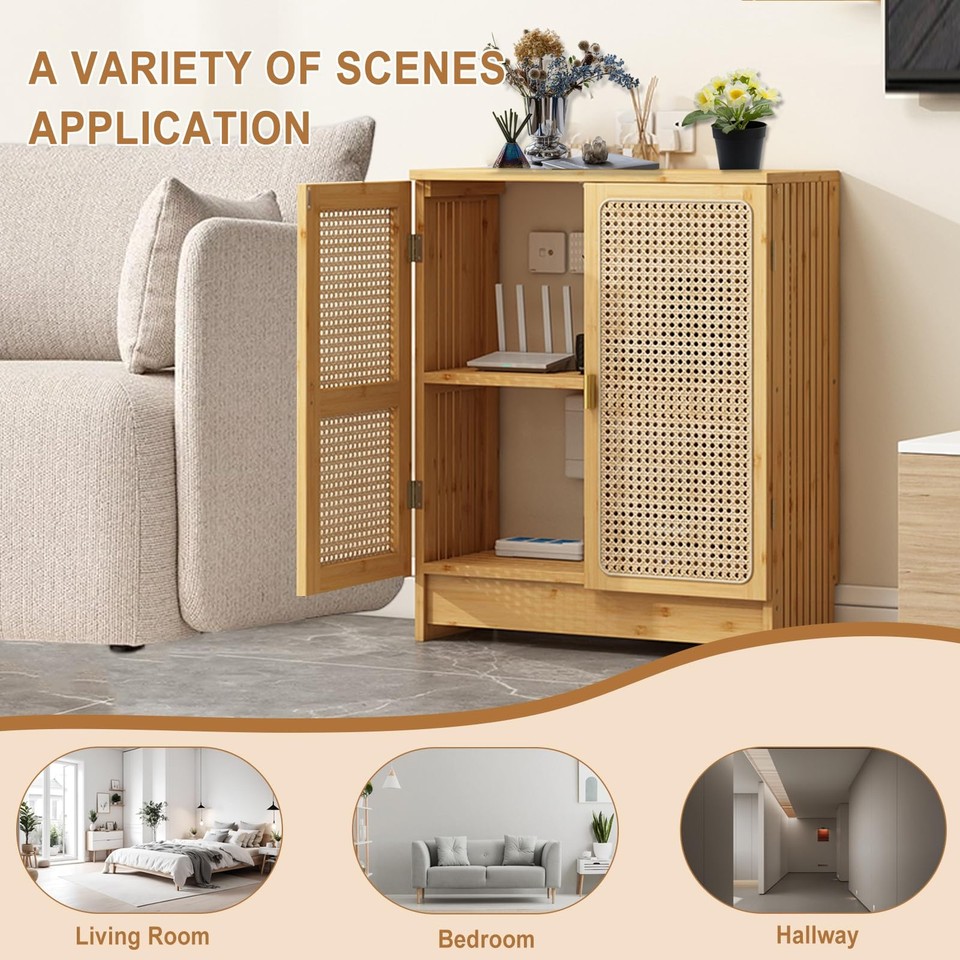 Rattan WiFi Router Storage Cabinet, Bamboo Accent Floor Storage Box ...