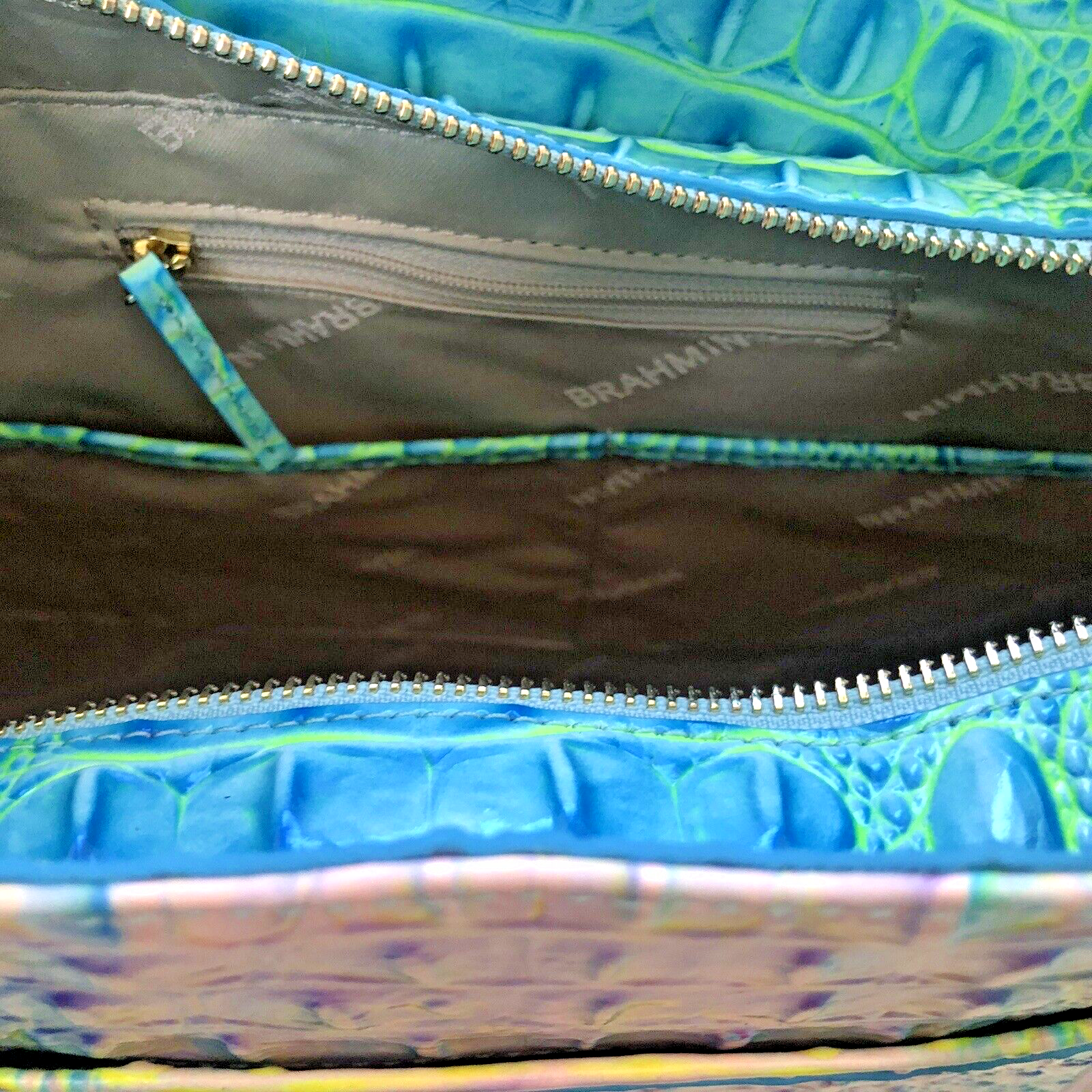 BRAHMIN Elaine COTTON CANDY OMBRE Melbourne Leather Croc Bag Purse Blue ...