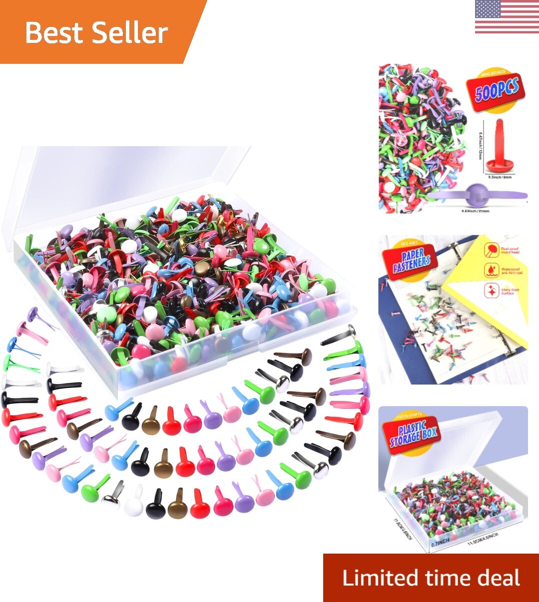 500PCS Mini Paper Brads - Multicolored Metal Fasteners for Crafts ...