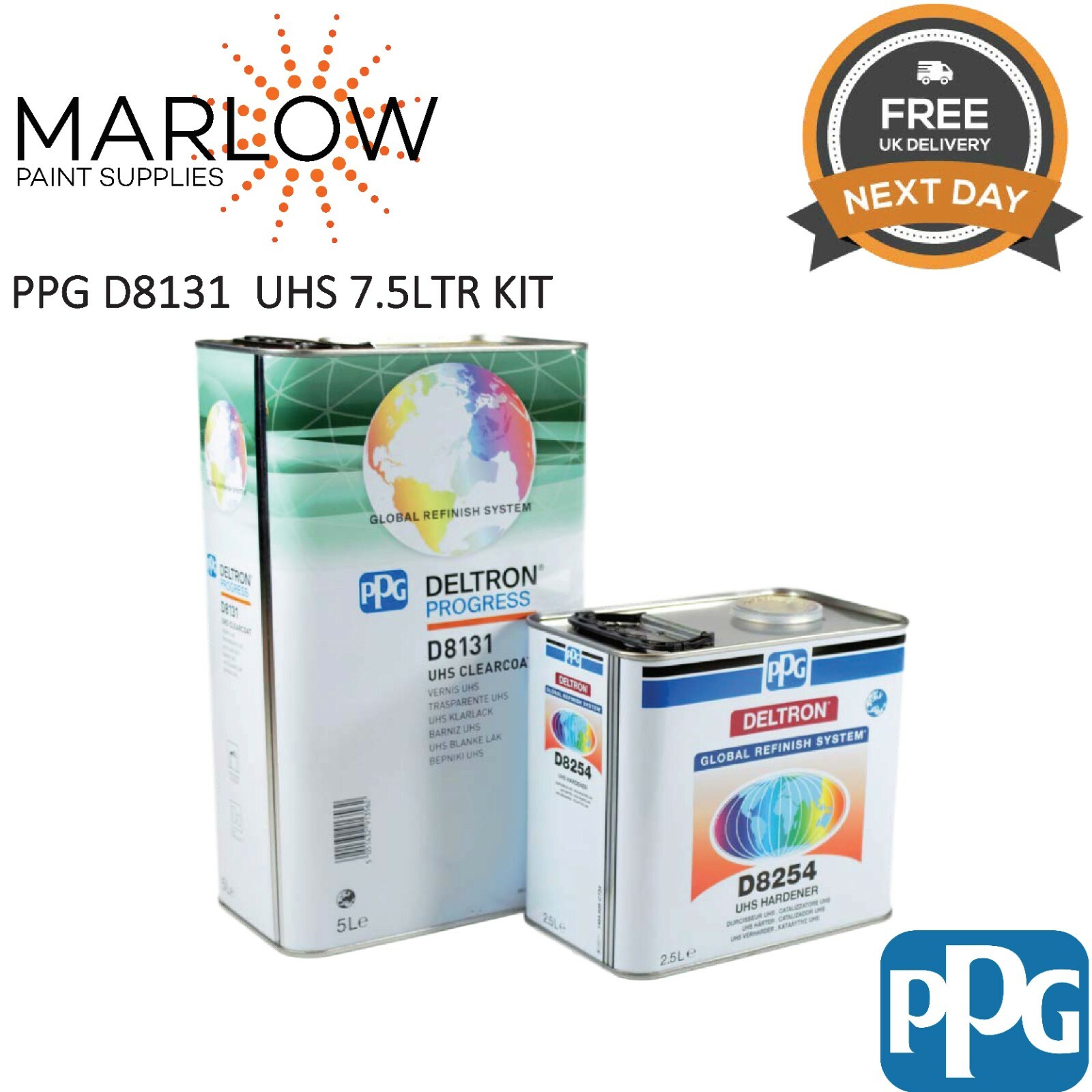 PPG DELTRON D8131 UHS CLEARCOAT & D8254 HARDENER KIT 7.5LTR | eBay UK