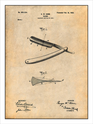 1902 Straight Razor Patent Print Art Drawing Poster | eBay