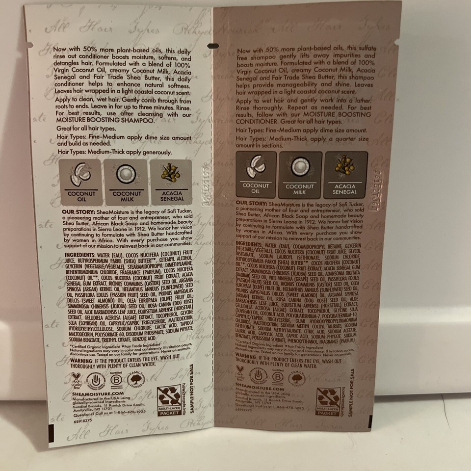 Shea Moisture Sample Size Shampoo Conditioner 0.5 Fl Oz | eBay