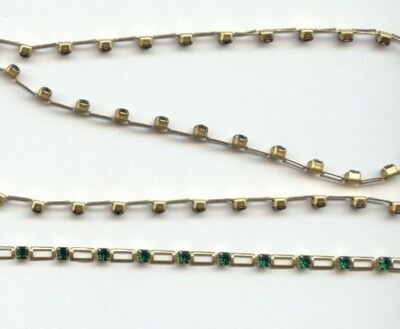 3 FEET VINTAGE AUSTRIAN CRYSTAL GREEN RHINESTONE 3mm. BAR LINK SKIP ...