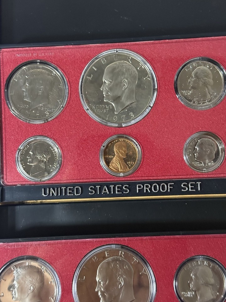 Lot of 12 U.S. Mint Proof Sets + 1972 Eisenhower Silver Dollar Blue Ike ...