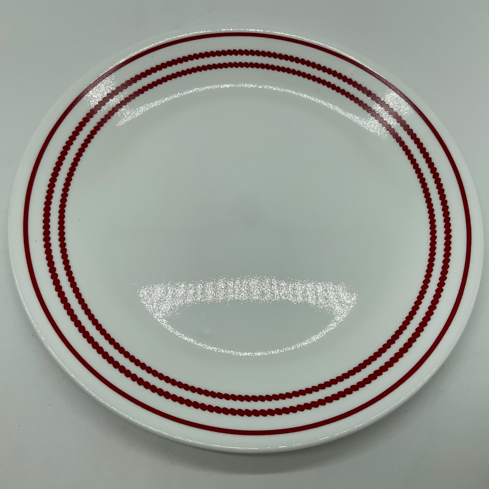Corelle Ruby Red Dinner Plate 10 1/4 in Red Dotted Bands Preowned One ...