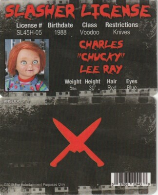 Psycho Doll CHUCKY Slasher fake ID i.d card driver's Drivers License | eBay
