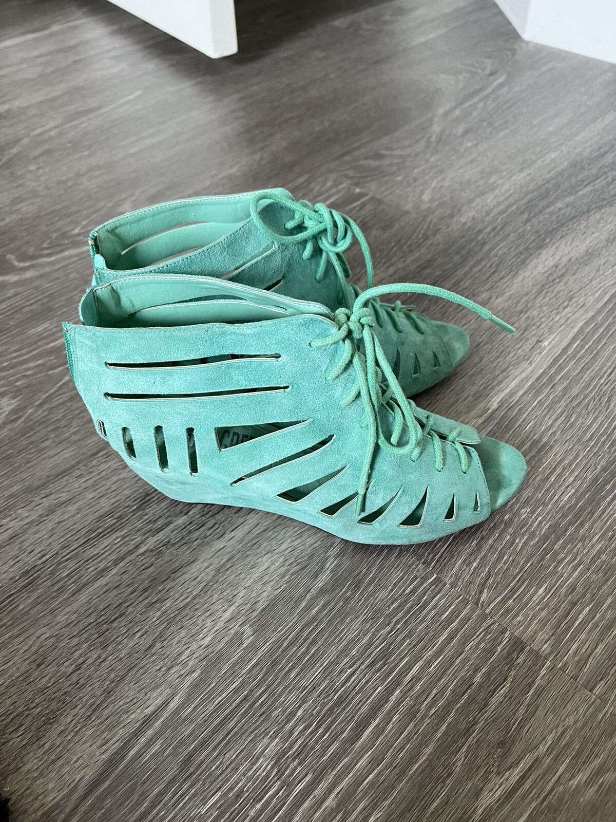 Mint Green nubuck cut out wedges | eBay