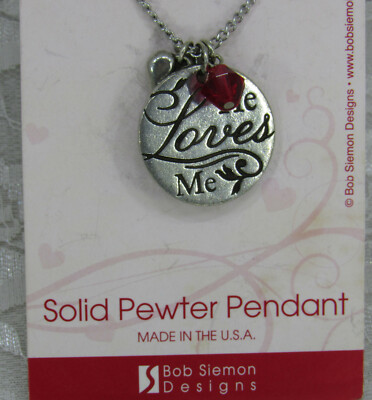 New Bob Siemon Designs Solid Pewter Christian Necklace ~ He Loves Me ...