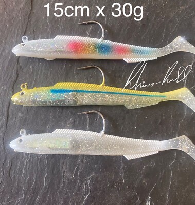 3 x Sandeel Savage sea Fishing Lures Jighead Soft Bass Cod Pollock Bait ...