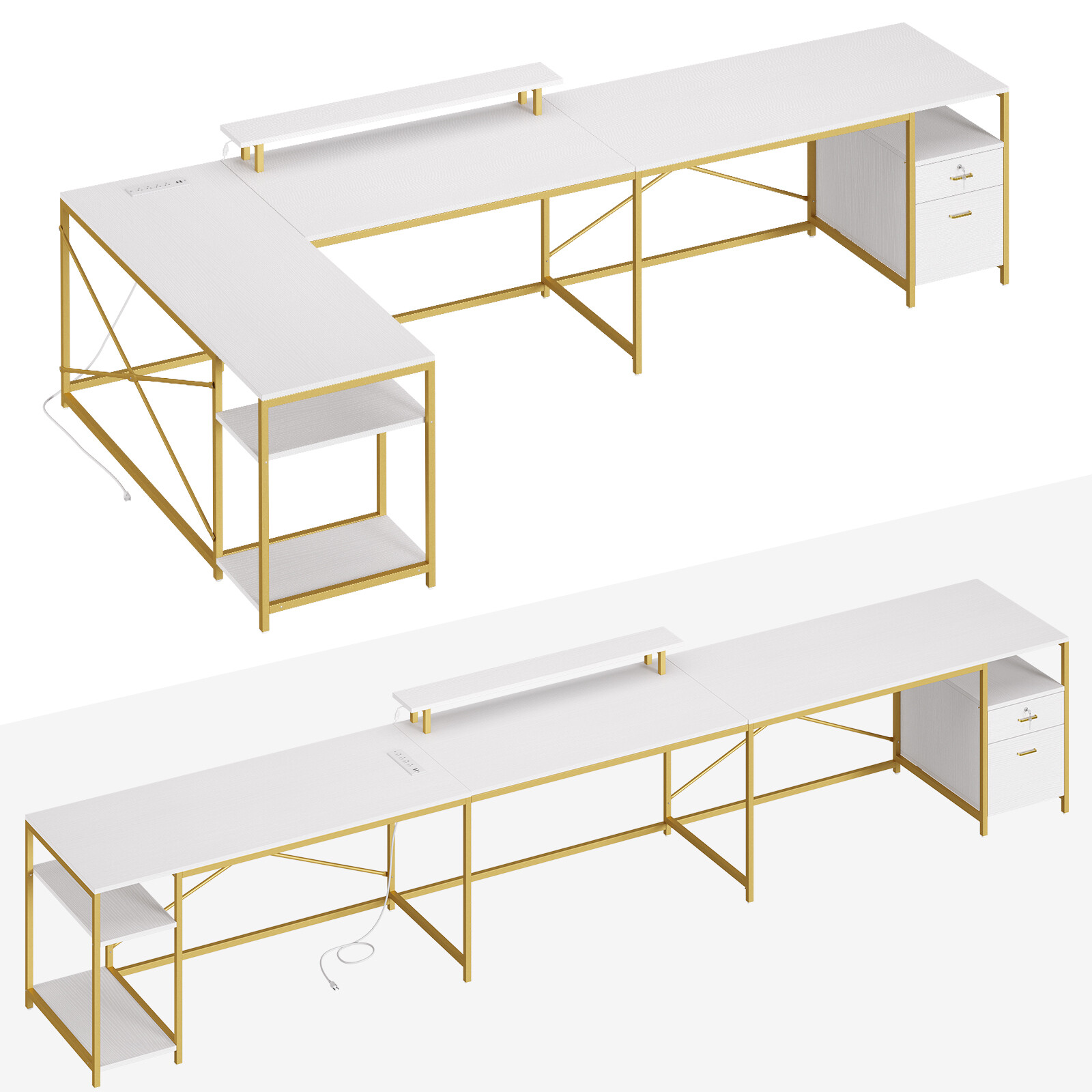 79 inch U Shaped Desk with Power Outlets & LED Lights Reversible ...