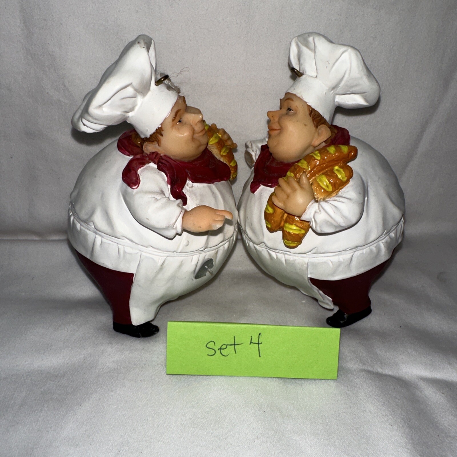 2 Rotund French Chef Hanging Ornament Resin Holding Loaves Of Bread 4. ...