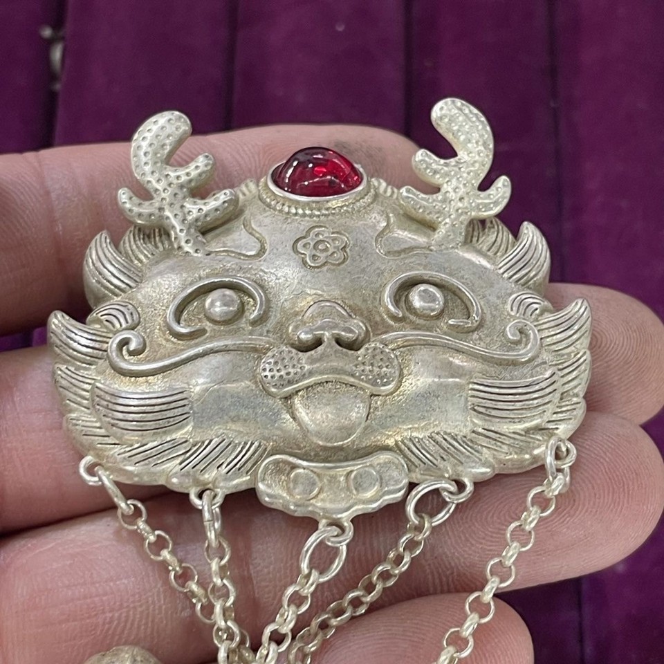 Collect Antique China silver gemstone pendant Gem Jewelry pendant jade ...