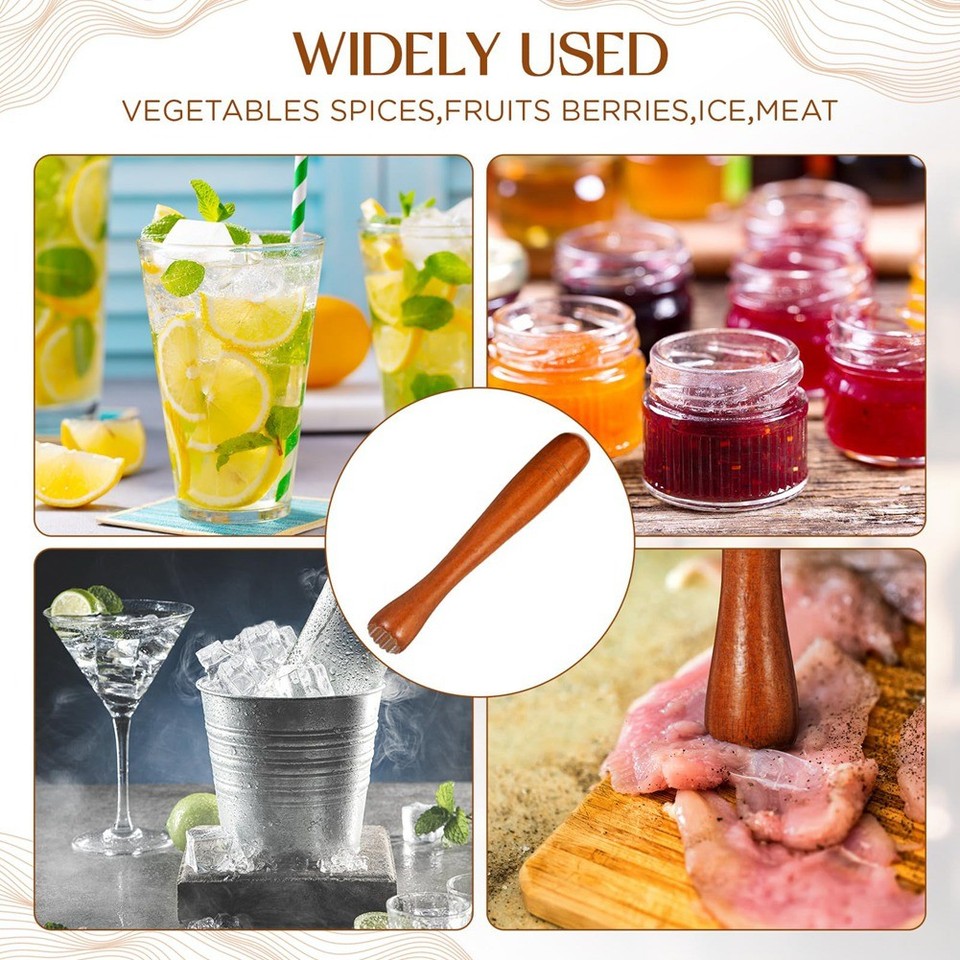 3 Pieces Cocktail Muddler 7.7Inch Long Mojito Muddler Bar Wood Ice ...
