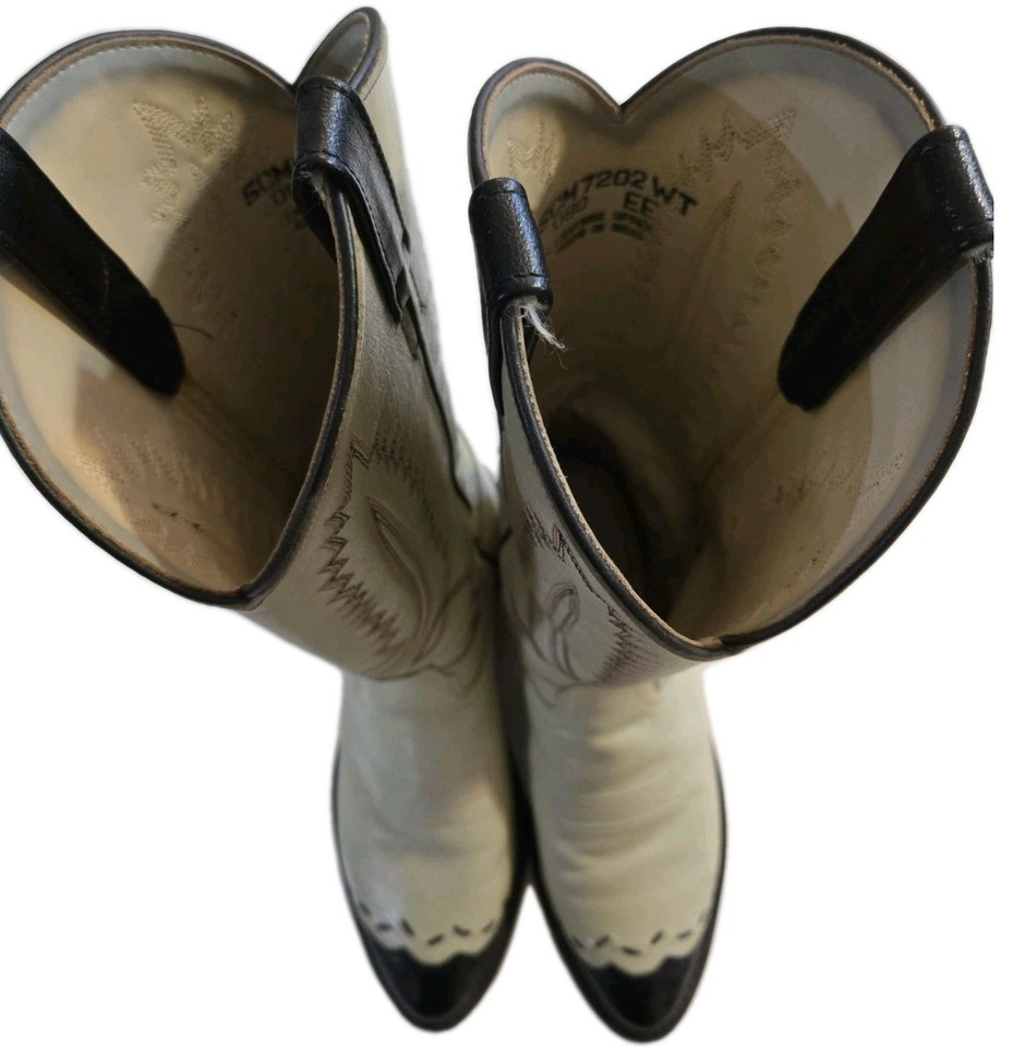 OLD WEST SZ 8 MEN'S LEATHER WING-TIP COWBOY WESTERN BOOTS BLACK & BEIGE ...