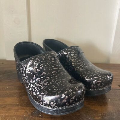 DANSKO 37 black silver cheetah print nursing career shoes | eBay
