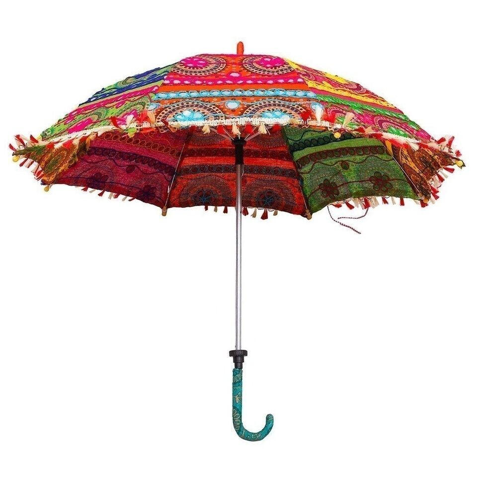 Indian Elephant Vintage Sun Shade Umbrella Hand Embroidered Parasol Art ...