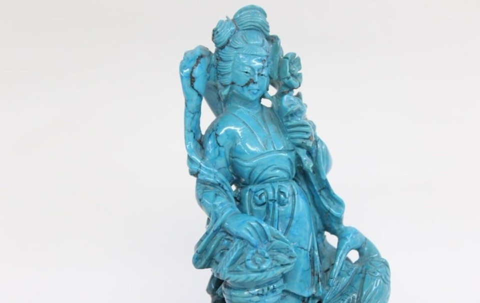 Chinese Turquoise Stone Carved Girl Figurine | eBay