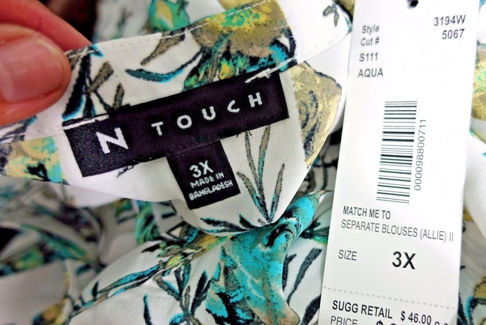 N Touch Women Plus 1x 2x 3x Floral Ivory Green Sheer Chiffon Tunic Top ...