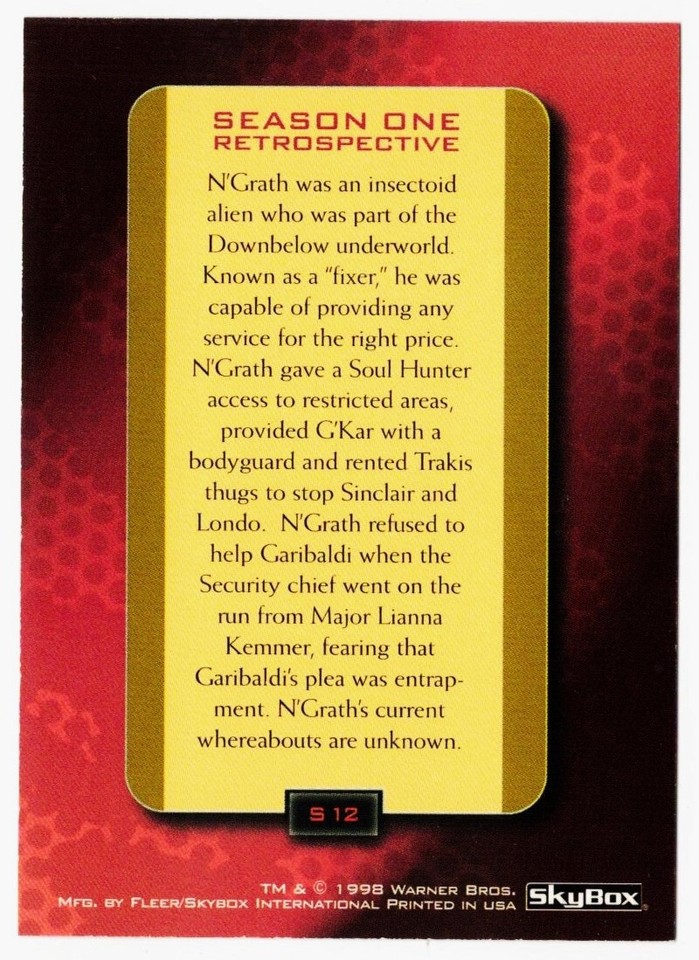 1998 Skybox Babylon 5 (Season 4) Season 1 Retrospectives #S12 N'Grath ...