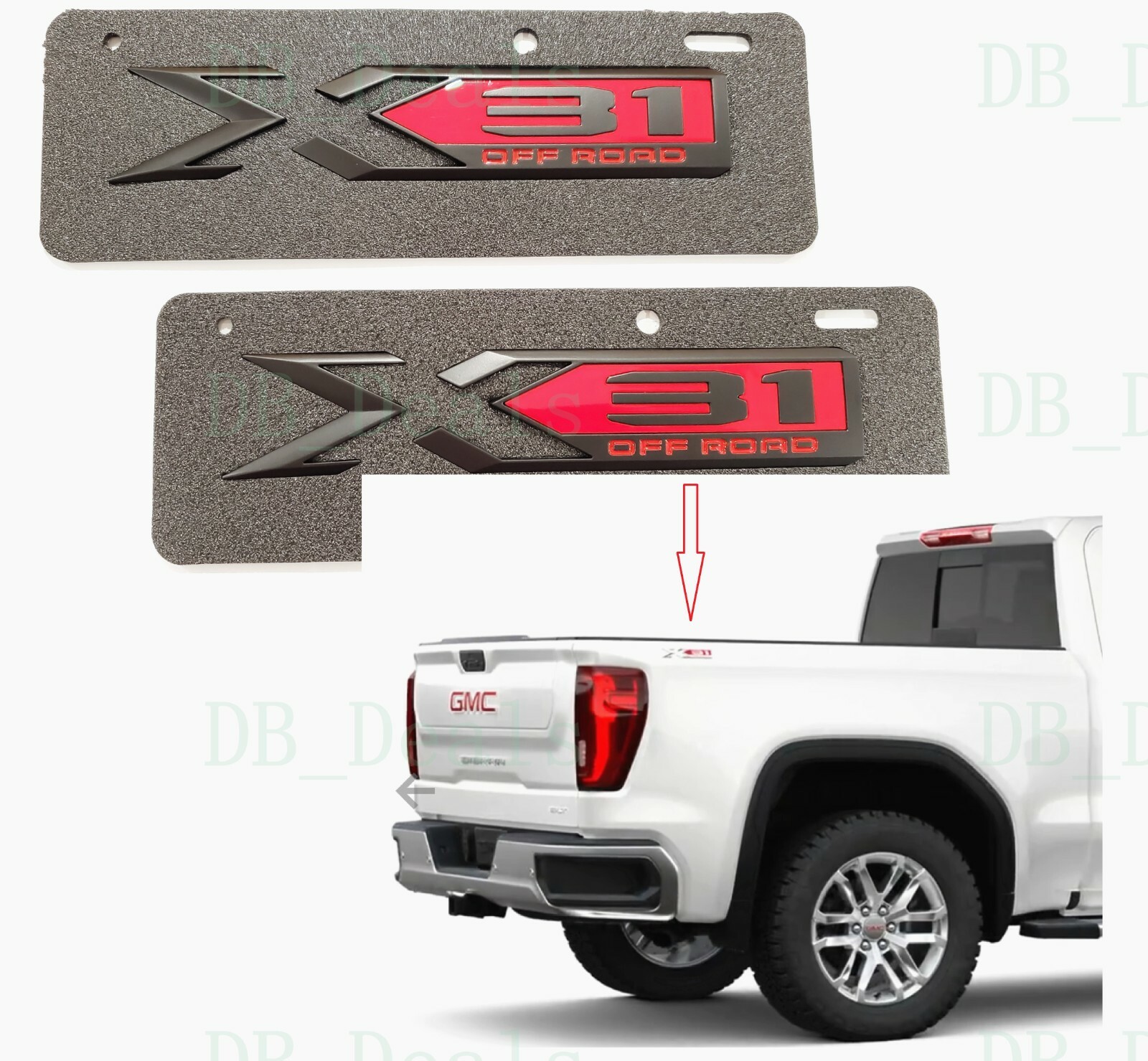 2PCS Matte Black Red X 31 X31 OFF ROAD Bed Emblem 2019-2023 GMC Sierra ...