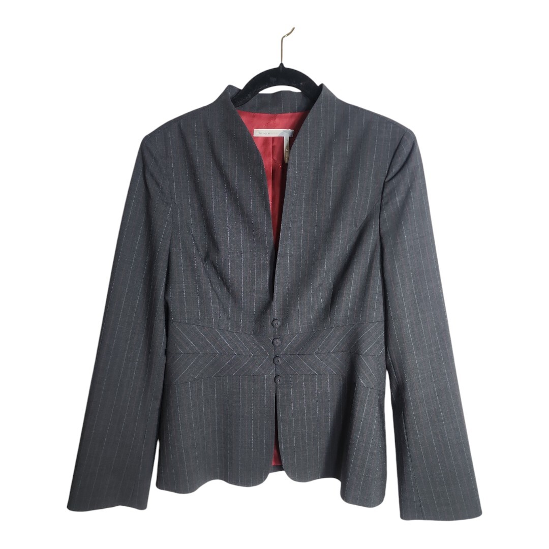 CLASSIQUES ENTIER 12 Petite Grey Pinstripe Wool Blaz… - Gem