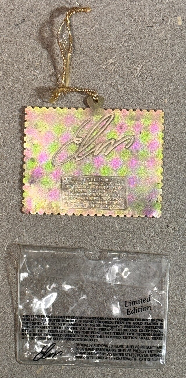 Vintage 90s Elvis Presley 29 Cent Stamp 22K Gold Plated Ornament WinCo ...