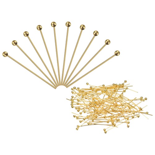 100Pcs Gold Ball Head Pins 35mm Wire Head Pins Brass 24 Gauge ...