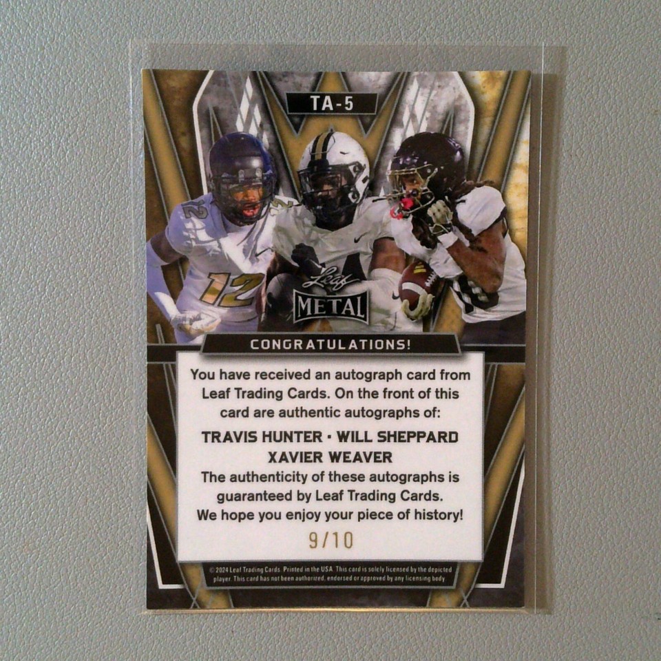 2024 Leaf Metal Travis Hunter Will Sheppard Xavier Weaver Triple Auto 9 ...