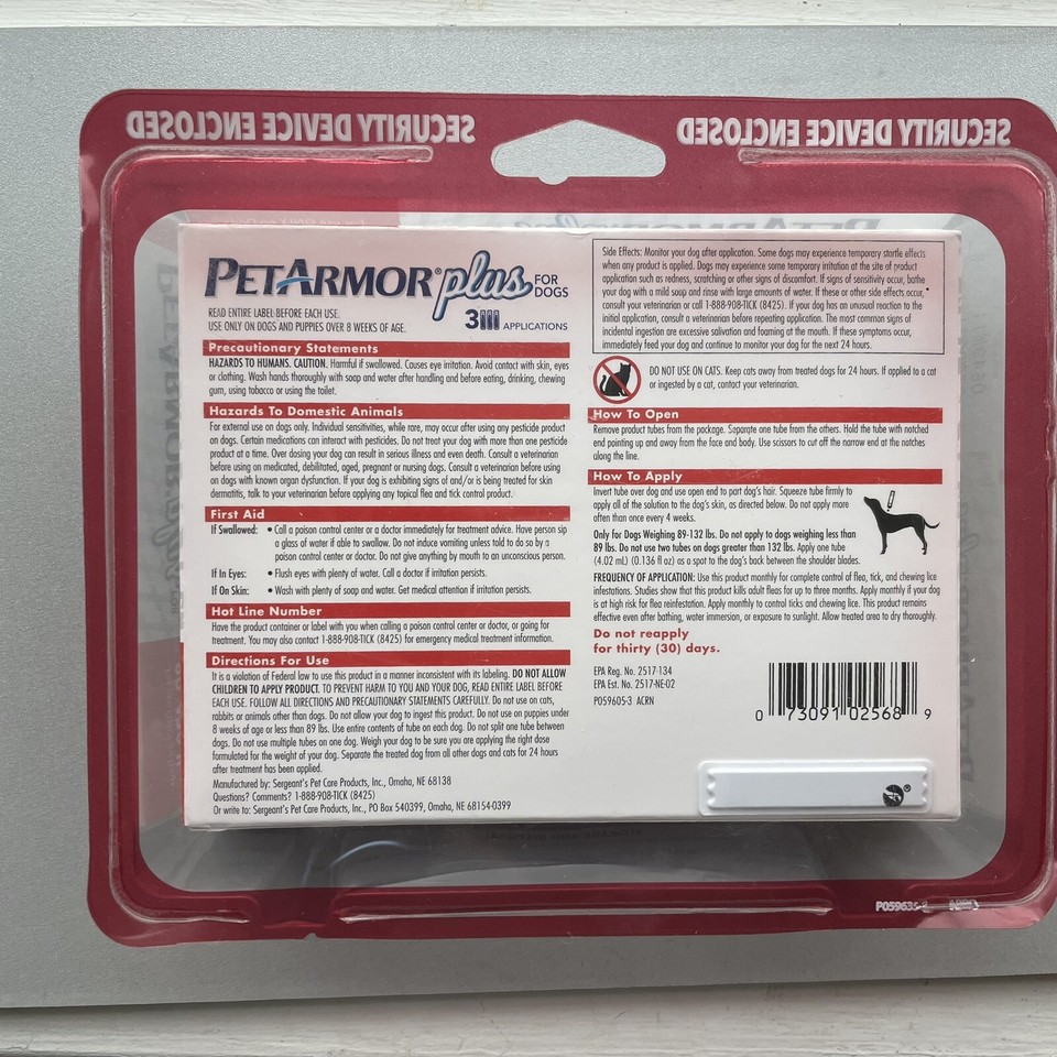 PET ARMOR PLUS Dogs 89 - 132 lbs/Flea Tick Lice /3 Applications NEW | eBay