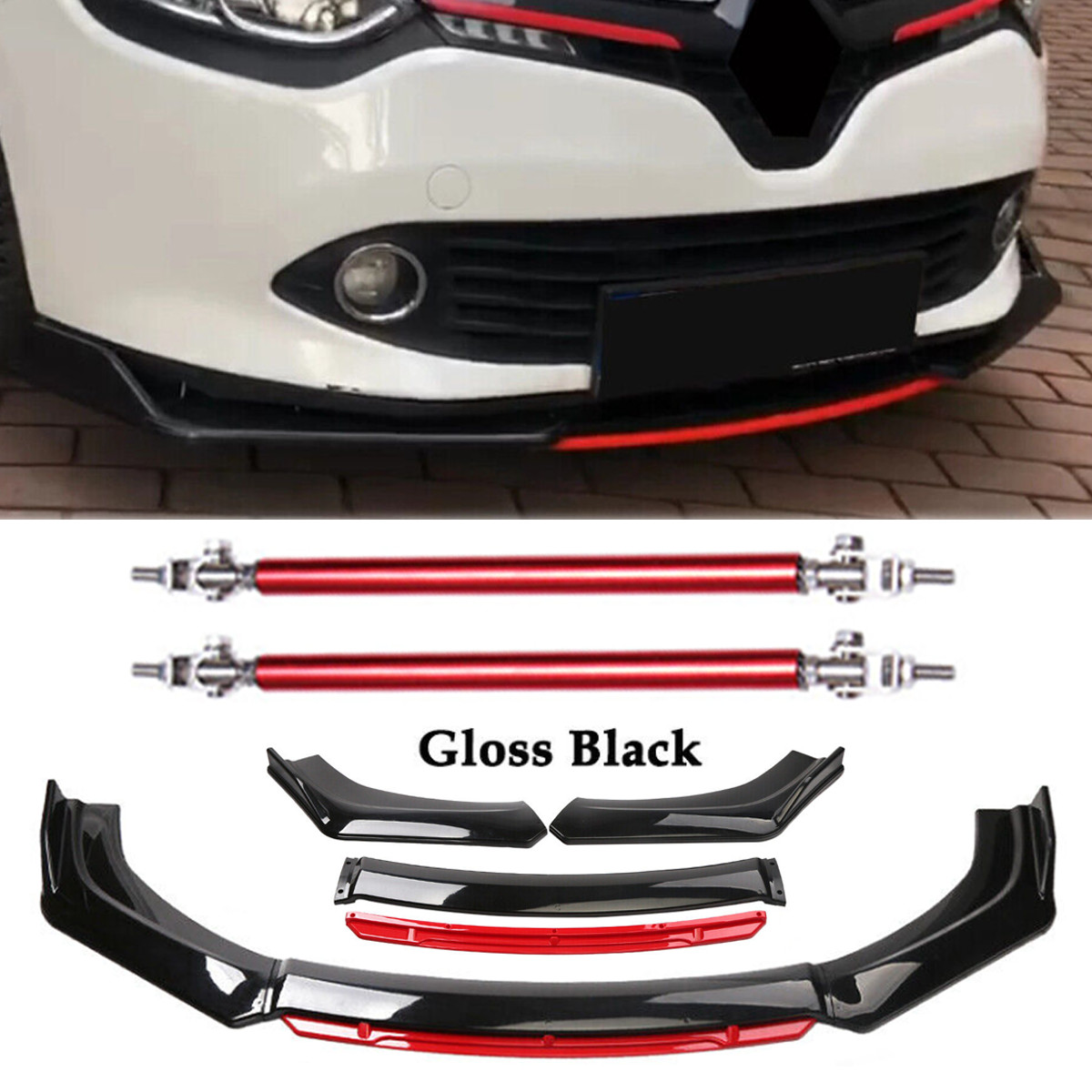 Front Bumper Lip Body Kit Splitter Spoiler Glossy Black Red For Renault ...