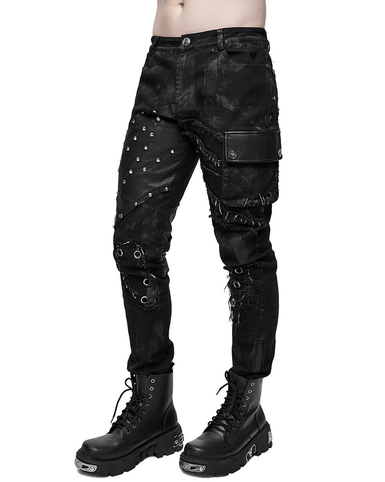 Devil Fashion Mens Goth Punk Jeans Pants Black Dieselpunk Studded ...