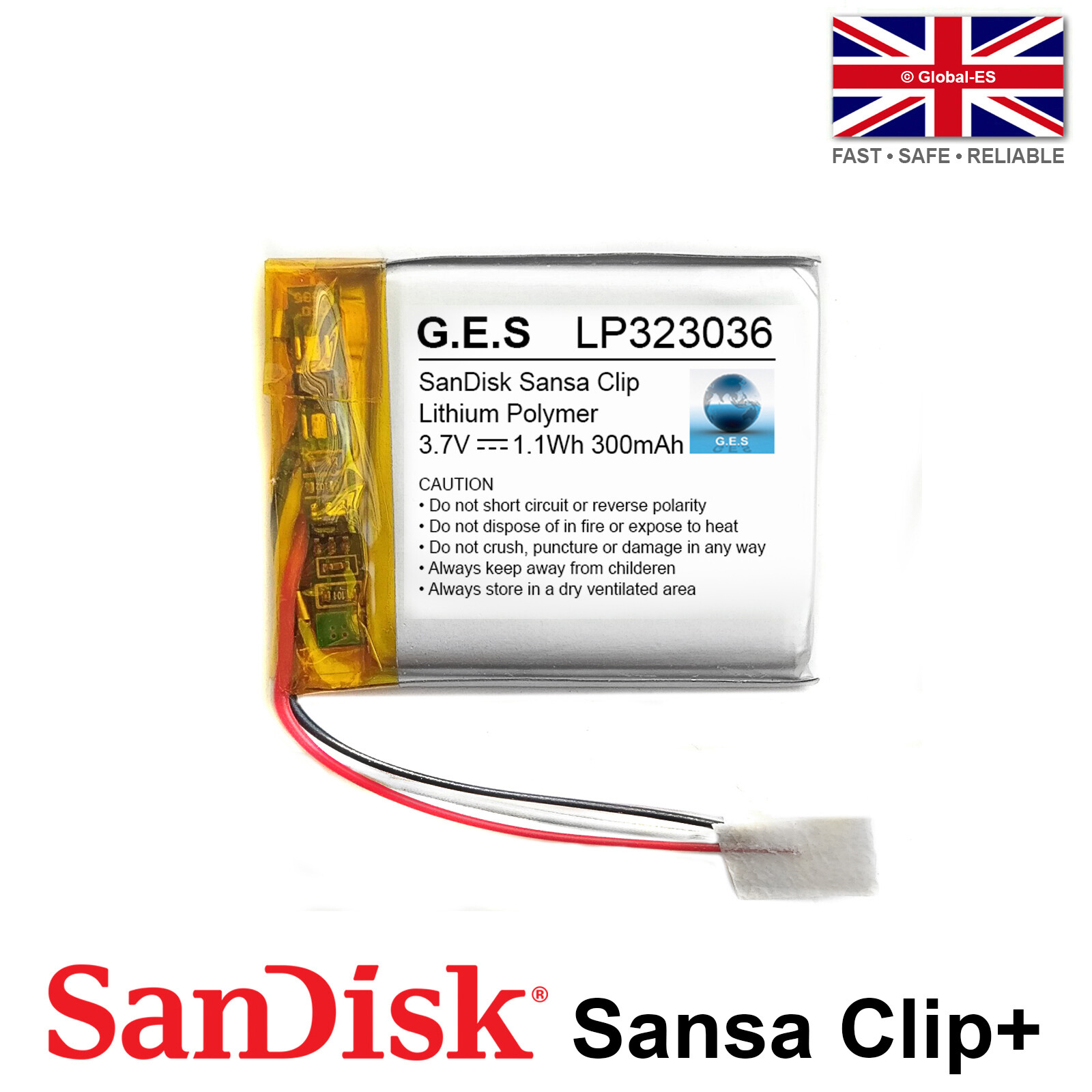 SanDisk Sansa Clip+ MP3 Player Rechargeable Battery - 3.7V 300mAh LiPo ...