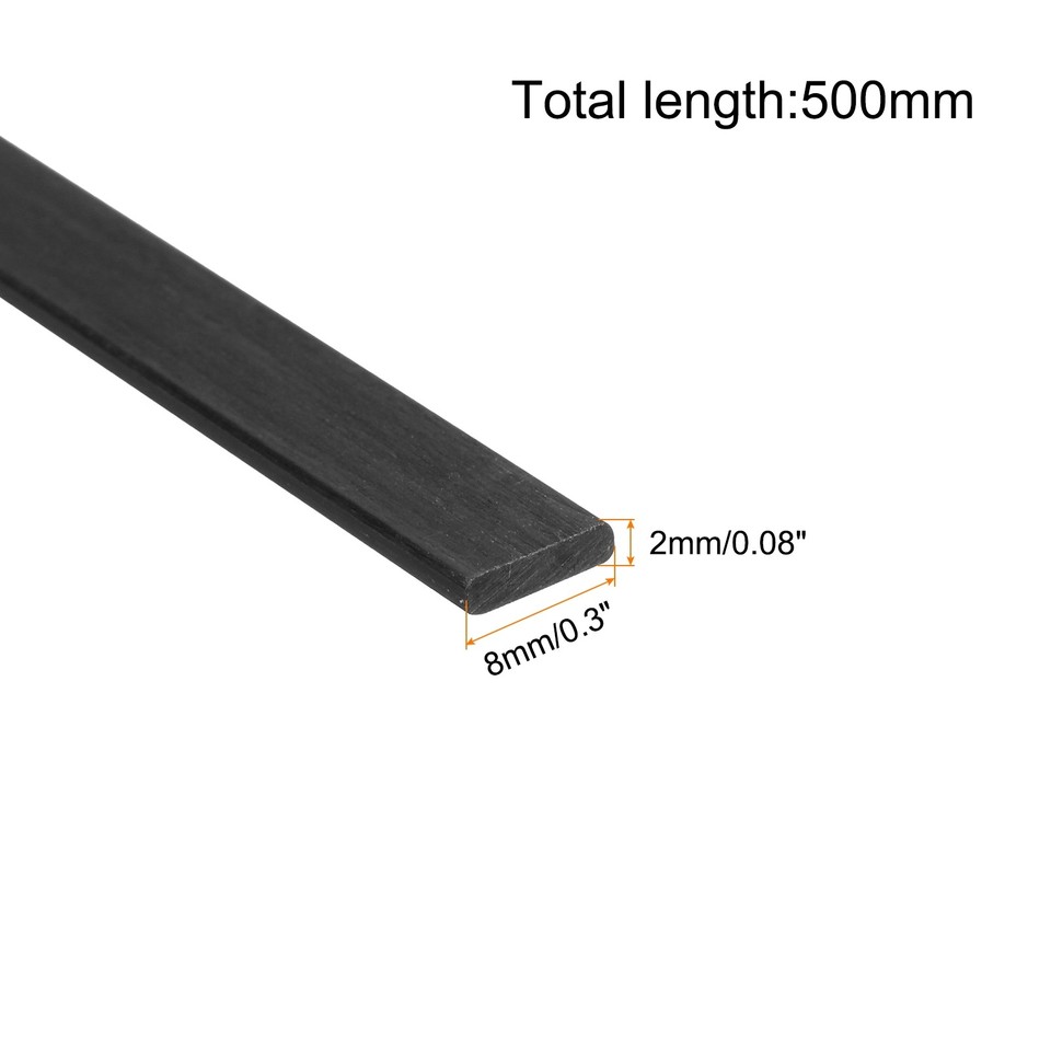 2Pcs Carbon Fiber Strip 2x8mm 500mm Pultruded Flat Fiber Bars for Kites ...