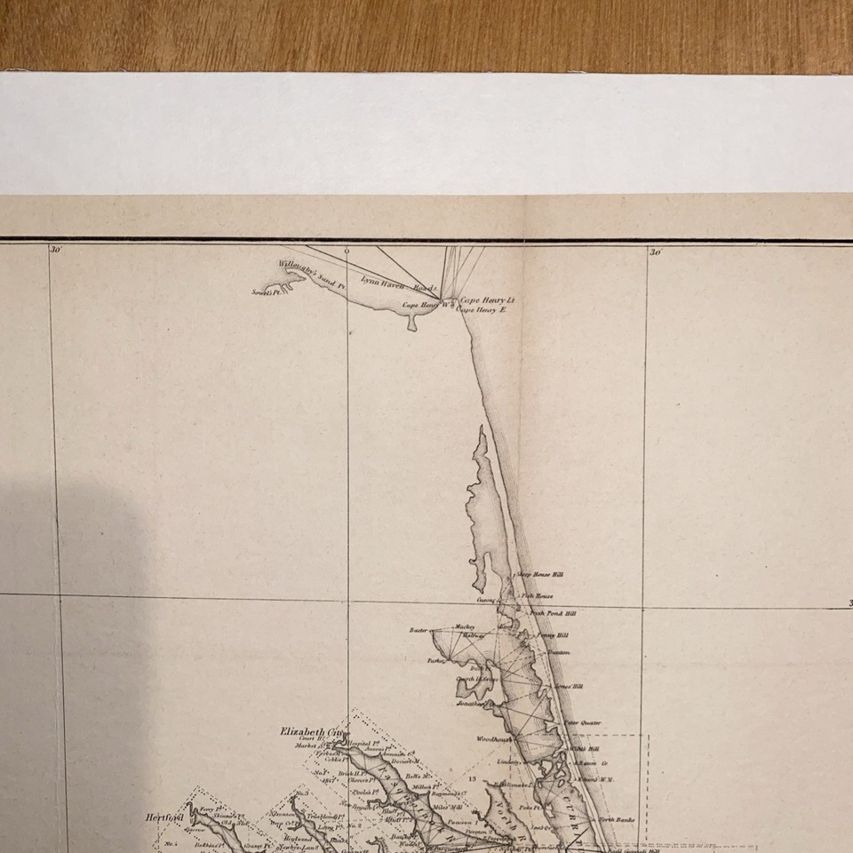 1851 Bache Map Of North Carolina. Pamplico Sound, Albemarle Sound, Cape ...
