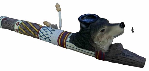 Decorative Wolf Head Peace Pipe Figurine Native American Faux Hand ...