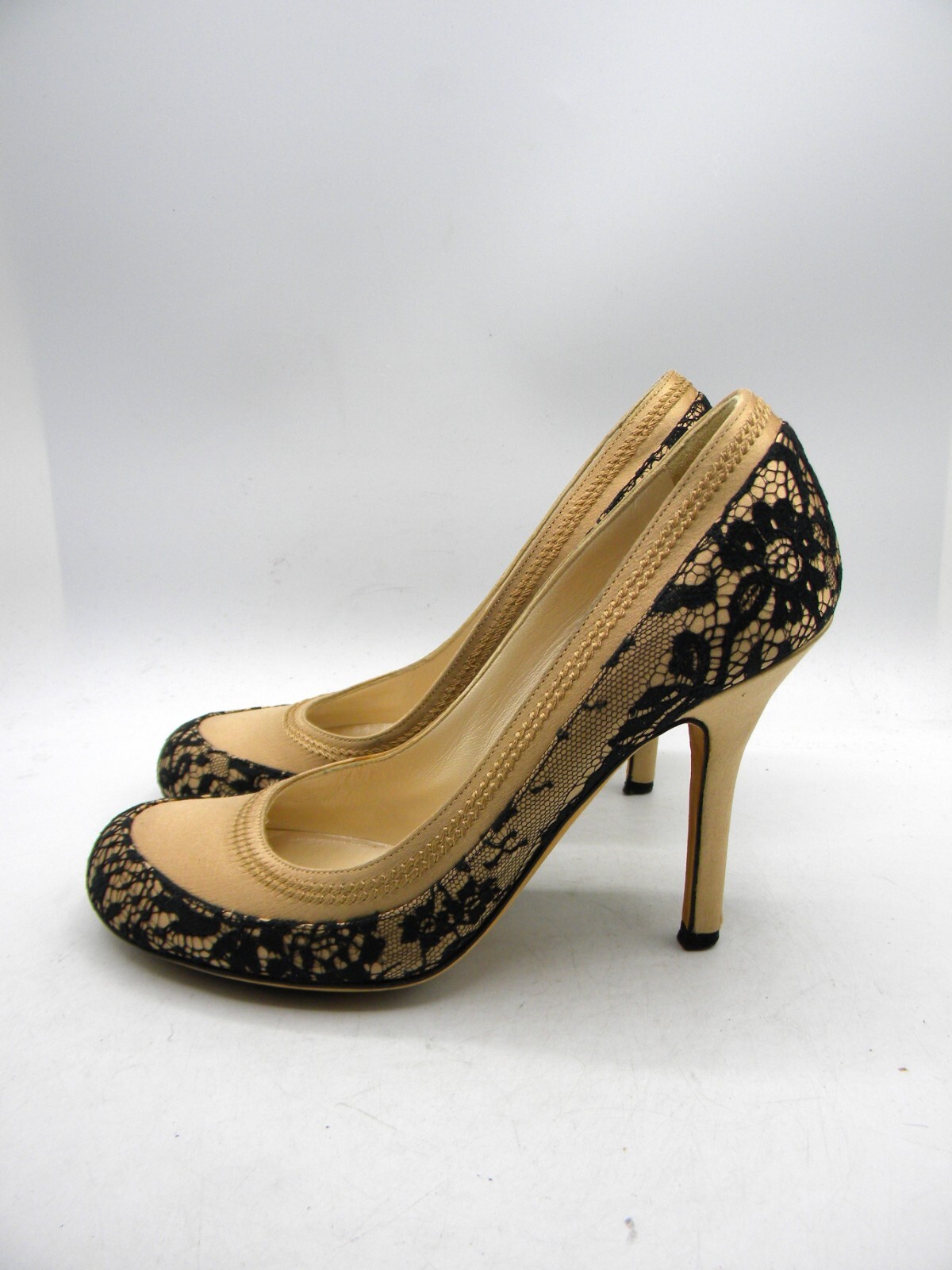 Christian Dior Beige & Black Lace Pumps Heels Size 35 - Gem