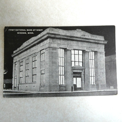 G27 Antique Postcard First National Bank at Night Windom Minnesota MN ...
