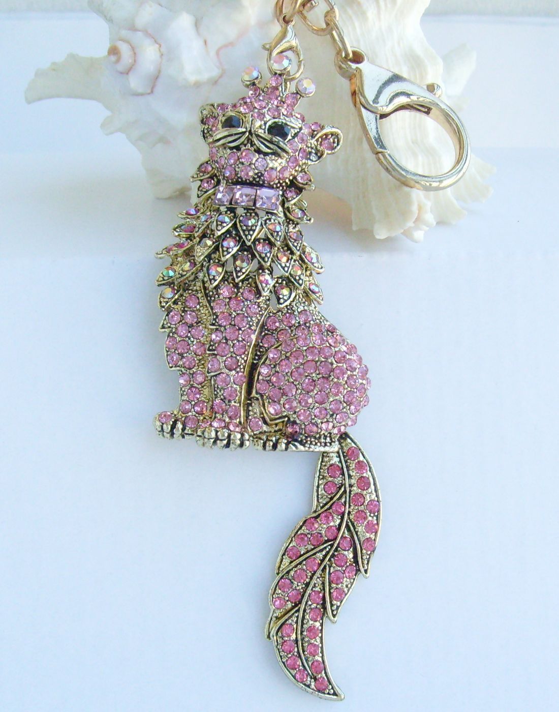 Charming Animal Cat Kitty Keychain Pendant Rhinestone Crystal KP05953 ...