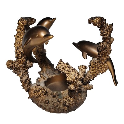 VTG Partylite Dolphin Dolphins Bronze Tone Candle Holder Tealite Decor ...