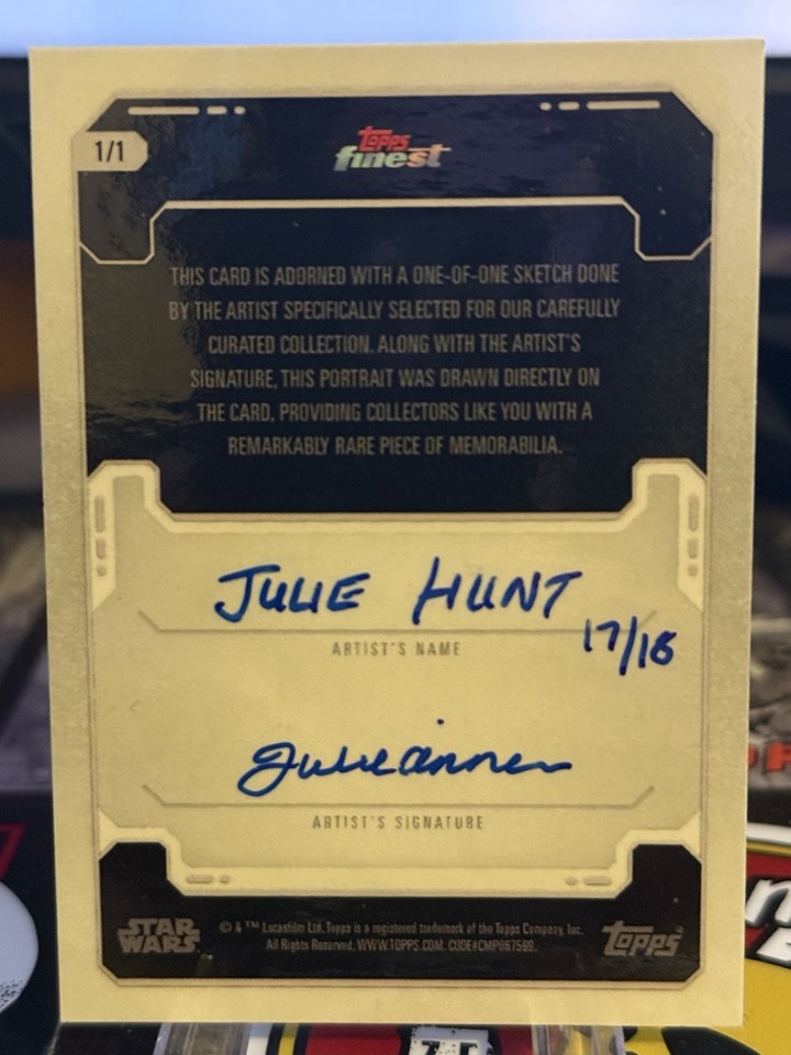 TOPPS Star Wars Finest Darth Vader Sketch Card 1/1 JULIE ANNE JULIE ...
