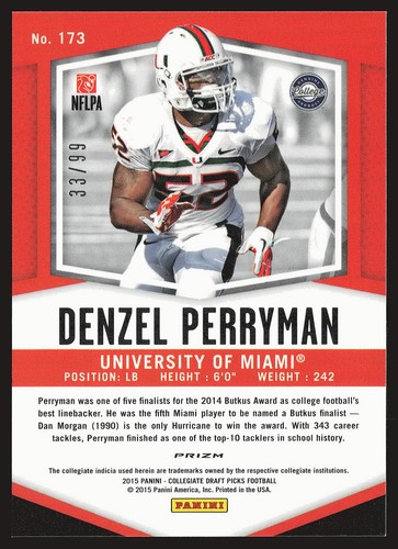 2015 Panini Prizm Collegiate Draft Picks #173 Denzel Perryman Purple ...