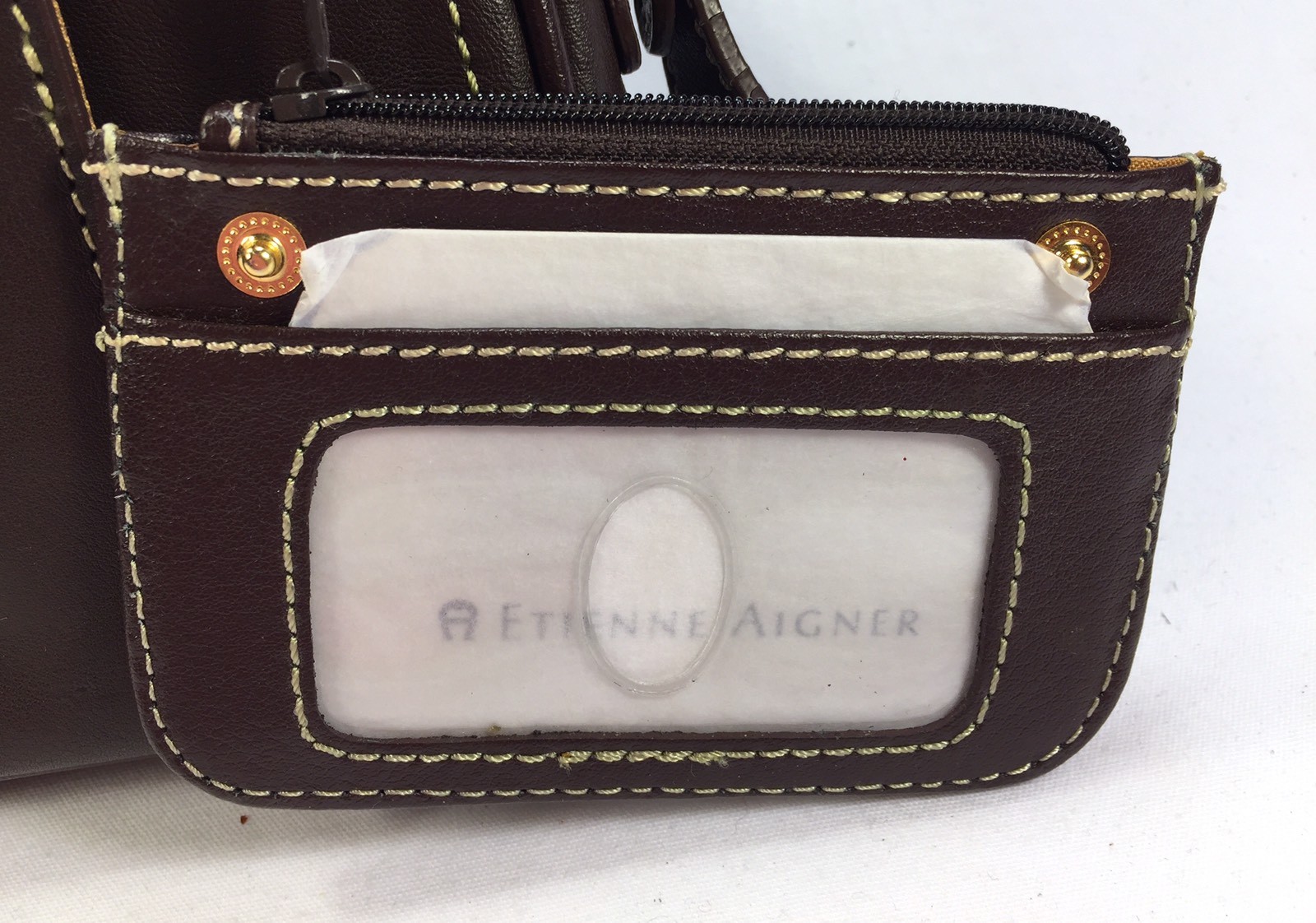 NEW Etienne Aigner Handbag Small Brown Fold Out Change Card Front ...