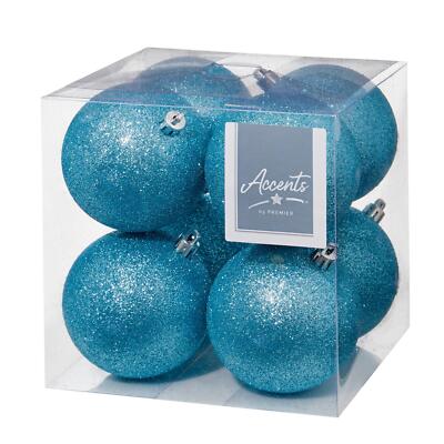 Christmas Shatterproof Baubles 8 Pack 80mm Glitter Tree Decoration Ice ...