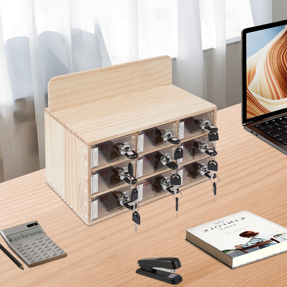 9-Slot Cell Phone Storage Box School Wood Lockable Mobile Phone ...