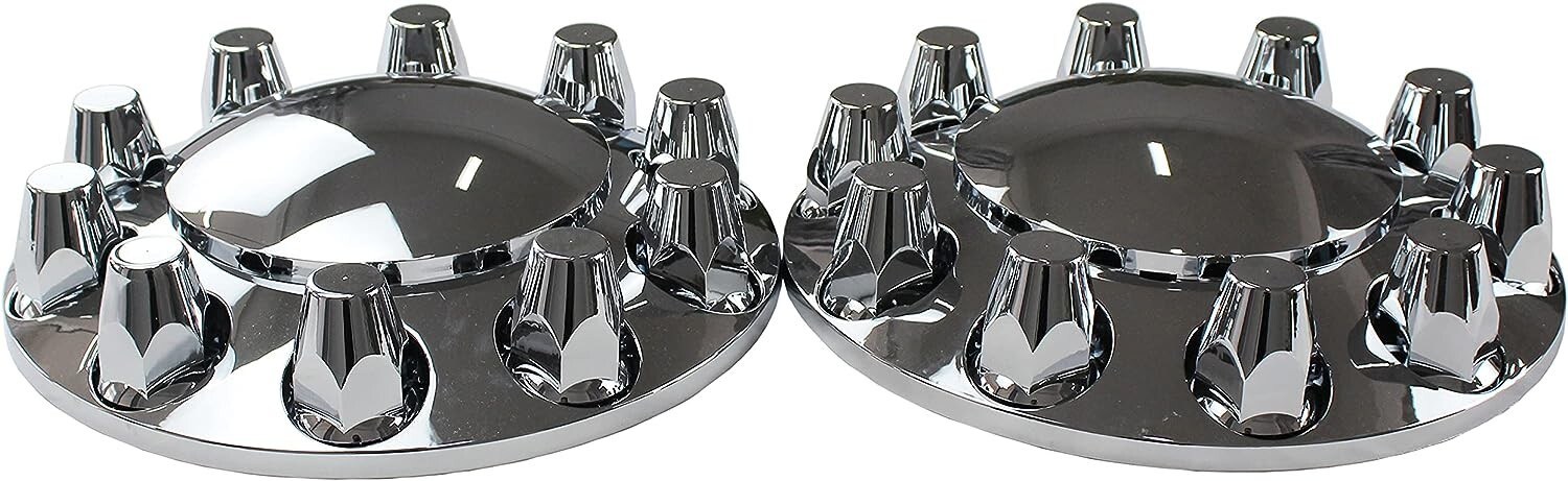 Chrome Hub Cover Semi Truck Wheel Axle Covers Kit 33mm Nut Front & Rear ...