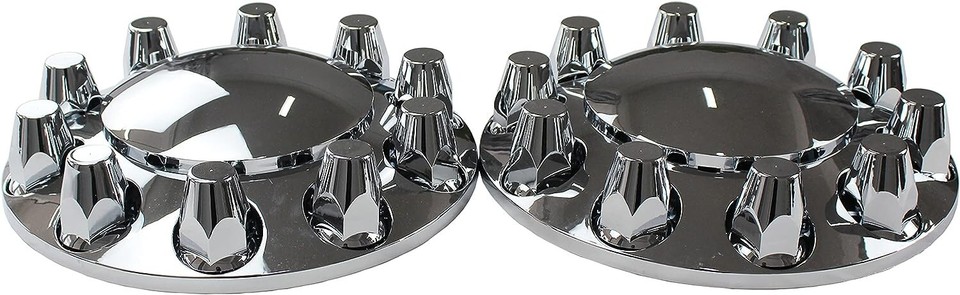 Chrome Hub Cover Semi Truck Wheel Axle Covers Kit 33mm Nut Front & Rear ...