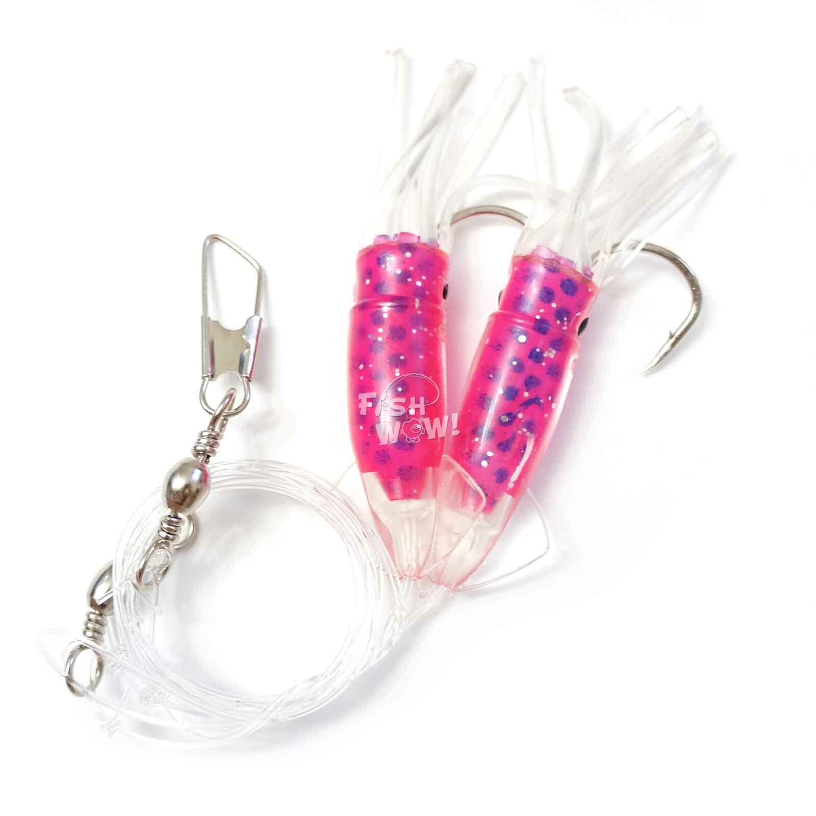 5pks 3" Fishing Rock Cod Rig Twin Bulb Squids Rockfish lingcod Soft ...