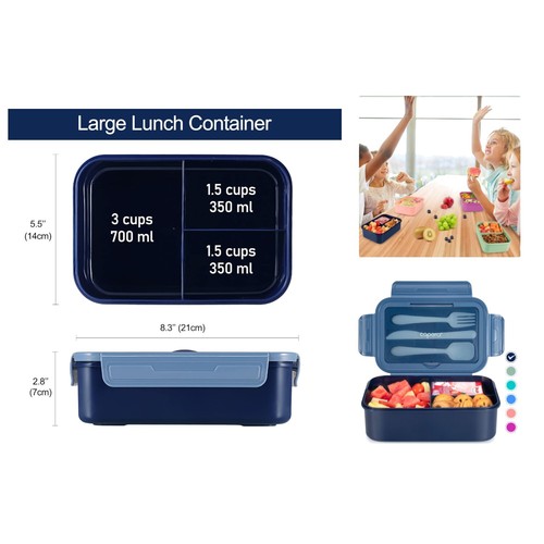47 oz Navy Blue Bento Box with Built-in Utensils – Perfect for Healthy ...
