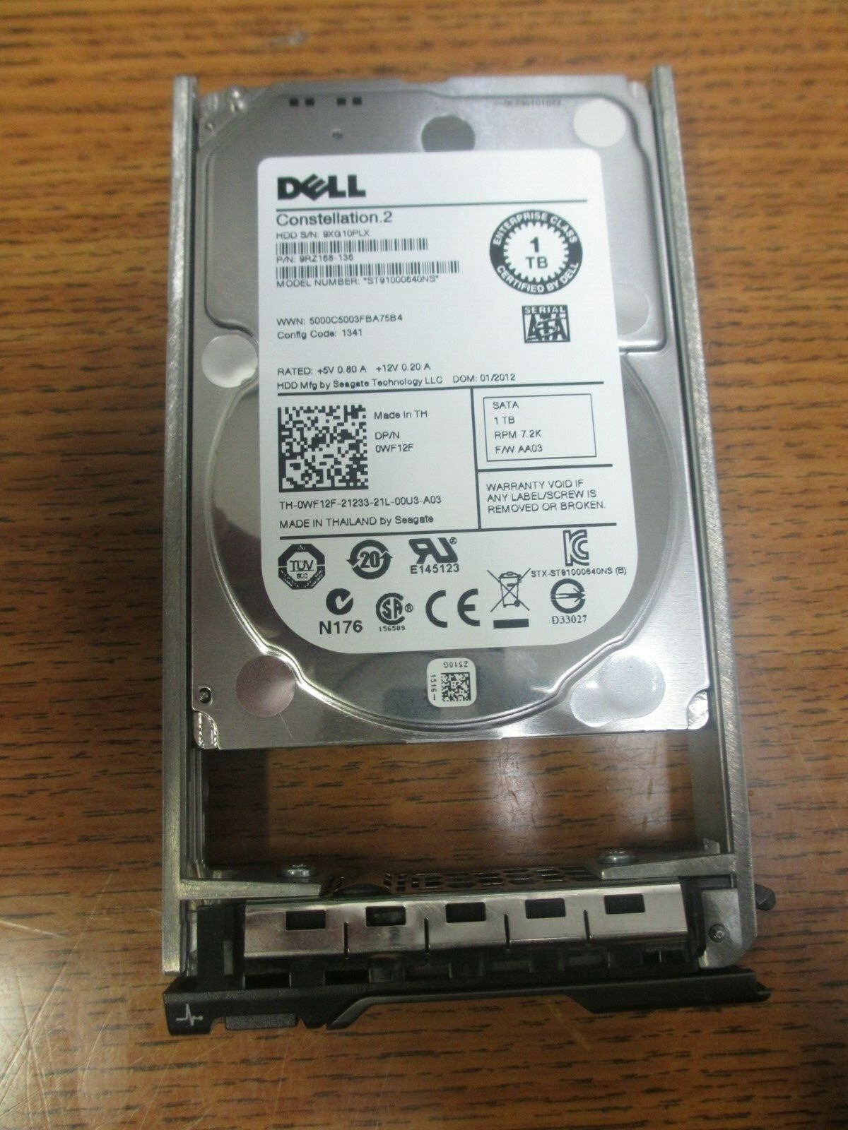 Dell 1TB 7.2K 2.5" 6G SATA WF12F 0WF12F ST91000640NS Hard Drive w/ Tray ...